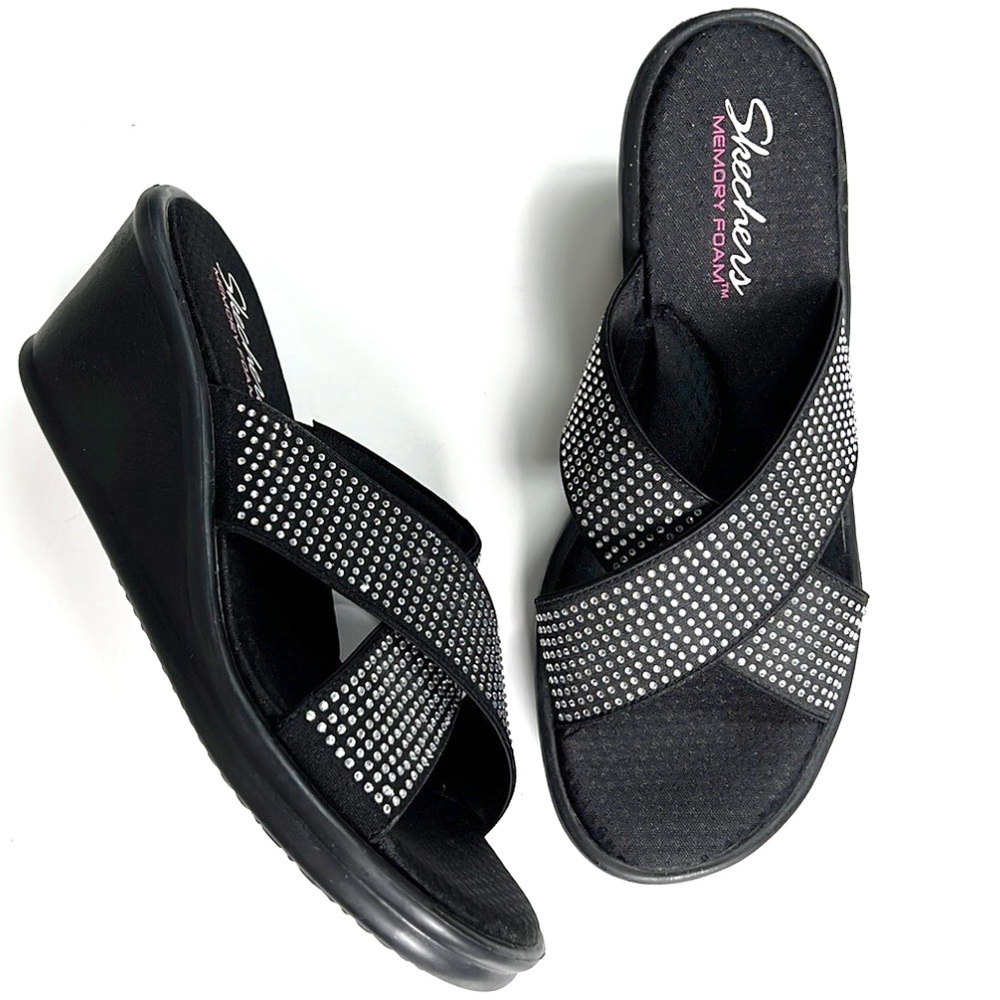 Women’s Skechers Rumbler Metal Mama Wedge Sandals Siz… - Gem